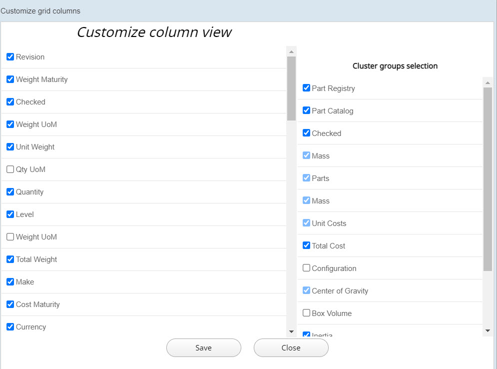 Customize Grid Columns